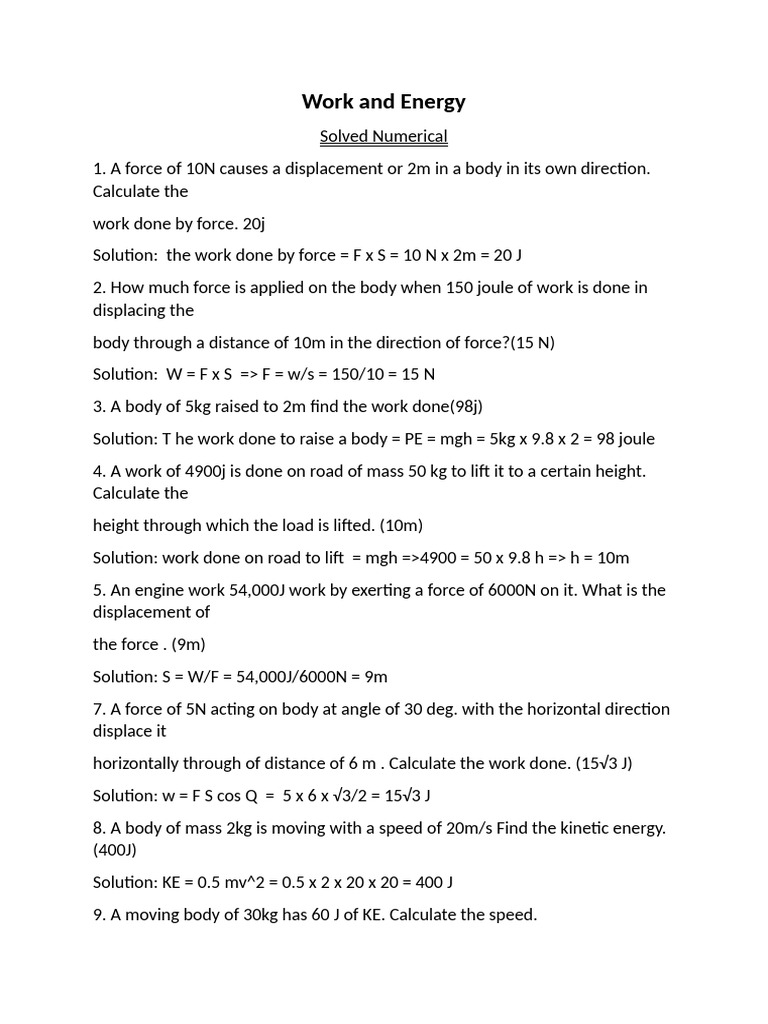 Work and Energy Numerical | PDF | Force | Kinetic Energy