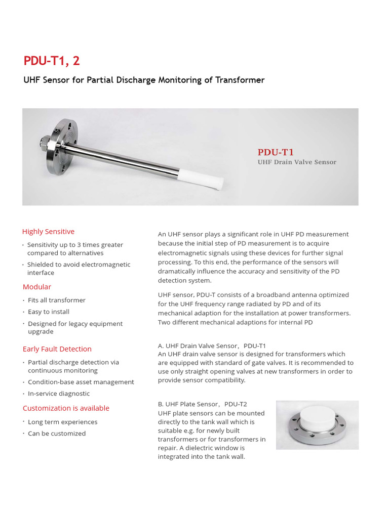 Brochure PDU-T UHFSensorsforTransformer EnREV.2 | PDF | Ultra High ...