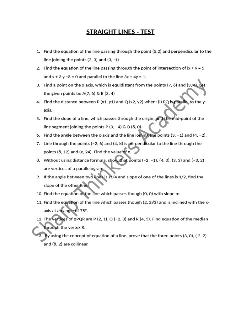 STRAIGHT LINES test | PDF