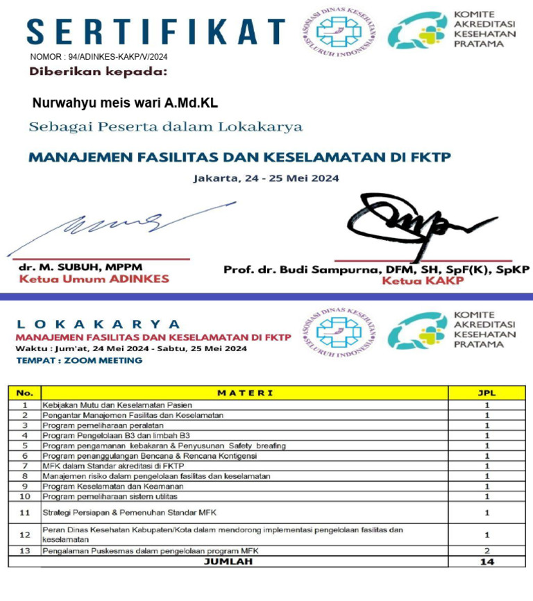 Sertifikat Petugas MFK | PDF