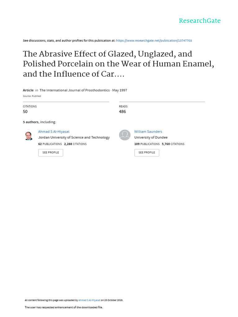 The Abrasive Effect of Glazed, Unglazed, and Polished Porcelain On The ...