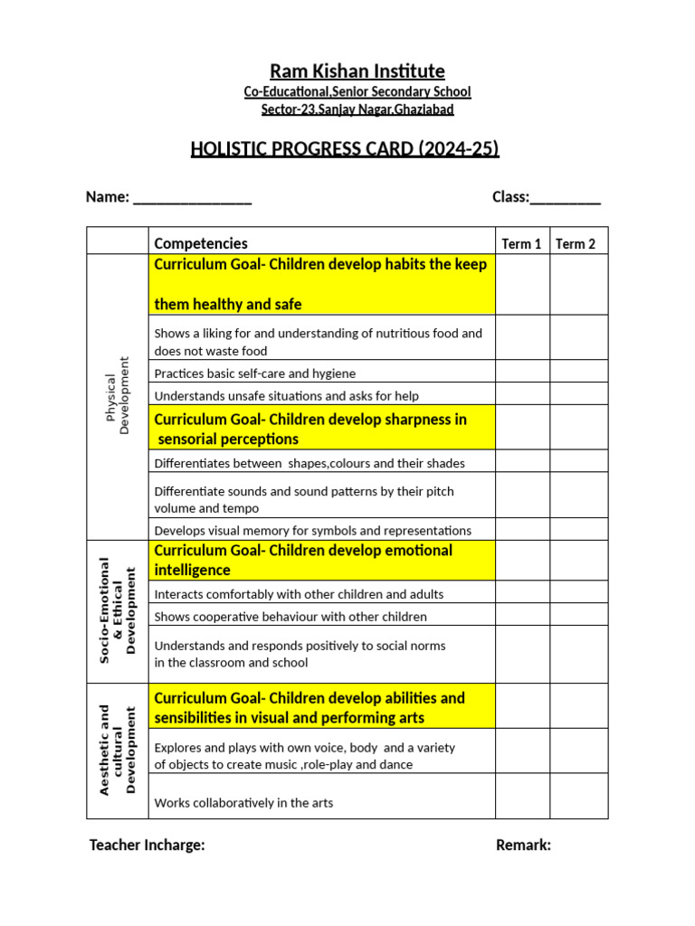 Holistic Progress Card 2024-25 | PDF