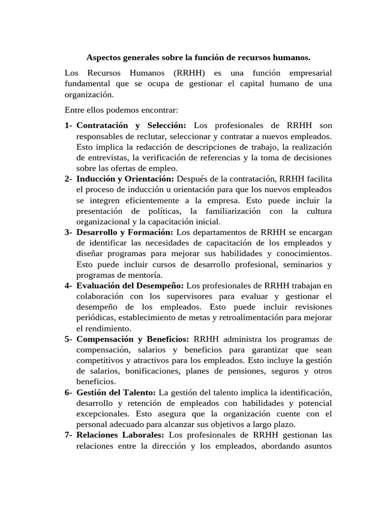 Aspectos Generales Sobre La Funciã N de Recursos Humanos | PDF | Gestión de recursos humanos ...