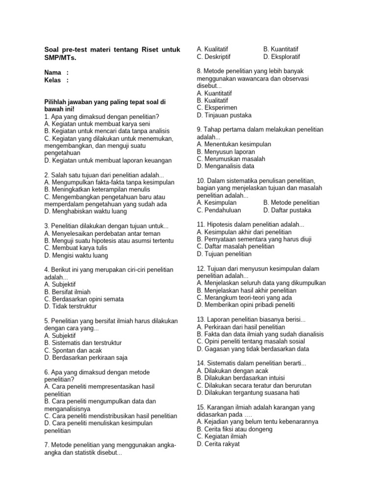 Soal Pre Riset | PDF