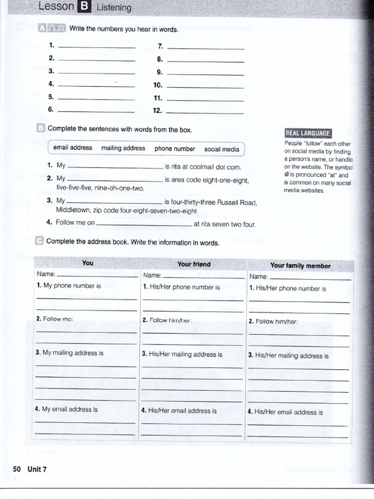 Workbook Unit 1 | PDF