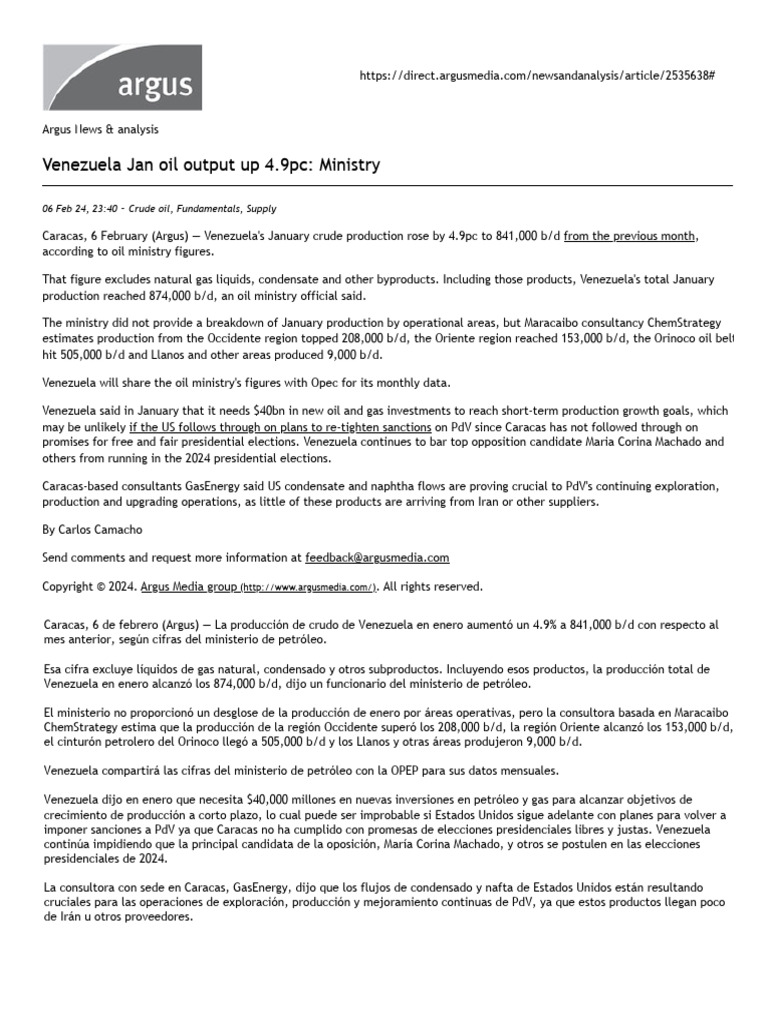 Argus Direct | PDF | Venezuela | Geopolítica