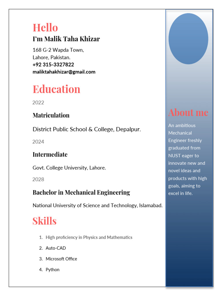 Nust CV Assignment | PDF