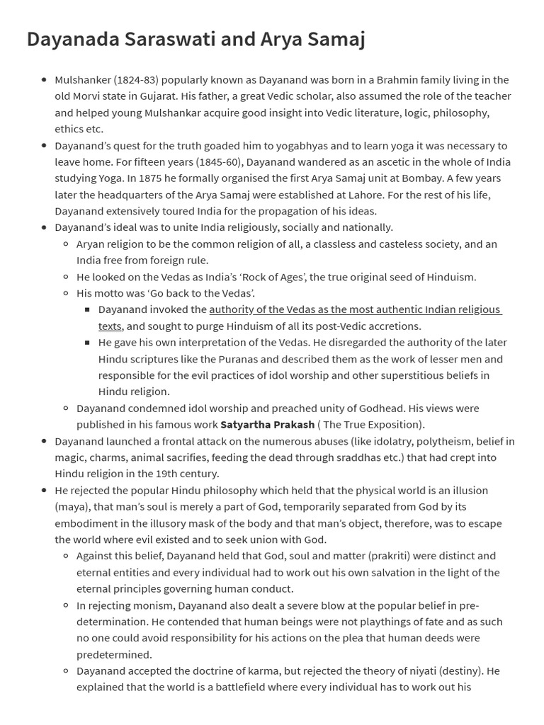 Dayanada Saraswati and Arya Samaj | PDF | Vedas | Religious Faiths