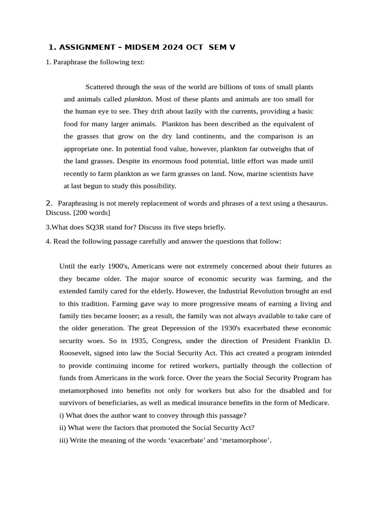Assignments V Sem Mid Sem 2024 | PDF | Social Security (United States)