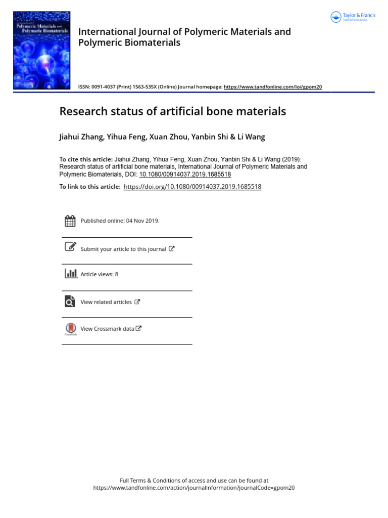 Research Status of Artificial Bone Materials: International Journal of Polymeric Materials and ...