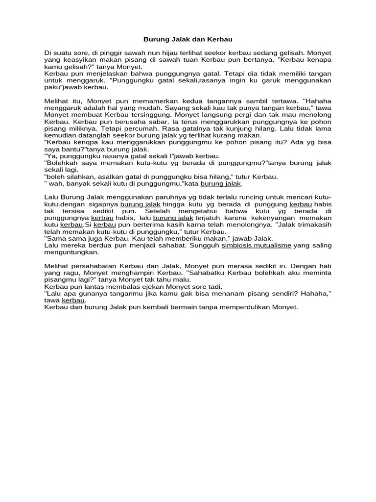 Latihan Fabel Burung Jalak Dan Kerbau | PDF