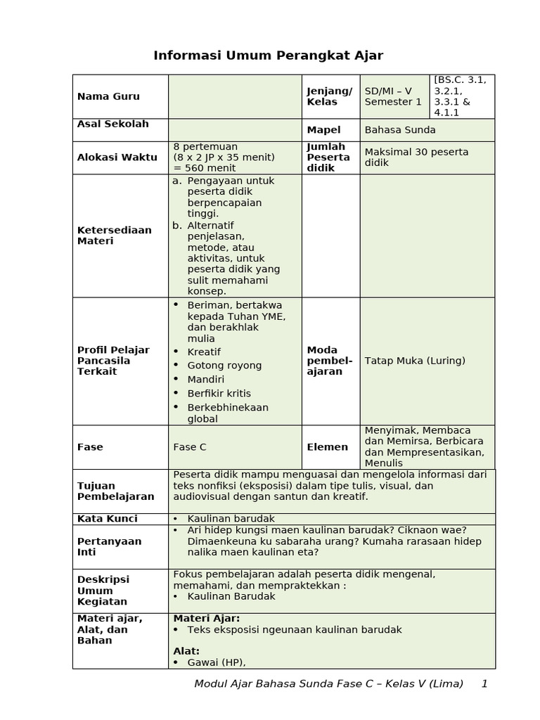 Modul Ajar Fase C - Kelas 5 | PDF