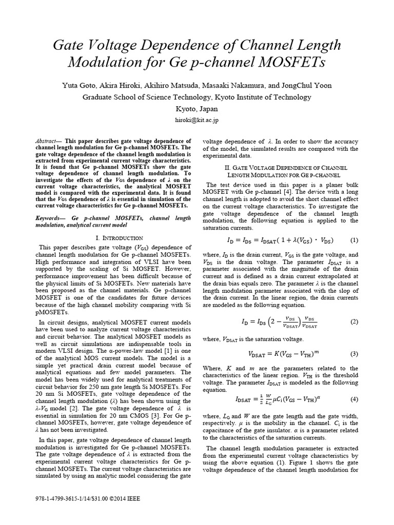 Gate Voltage Dependence of Channel Length Modulation For Ge P-Channel ...