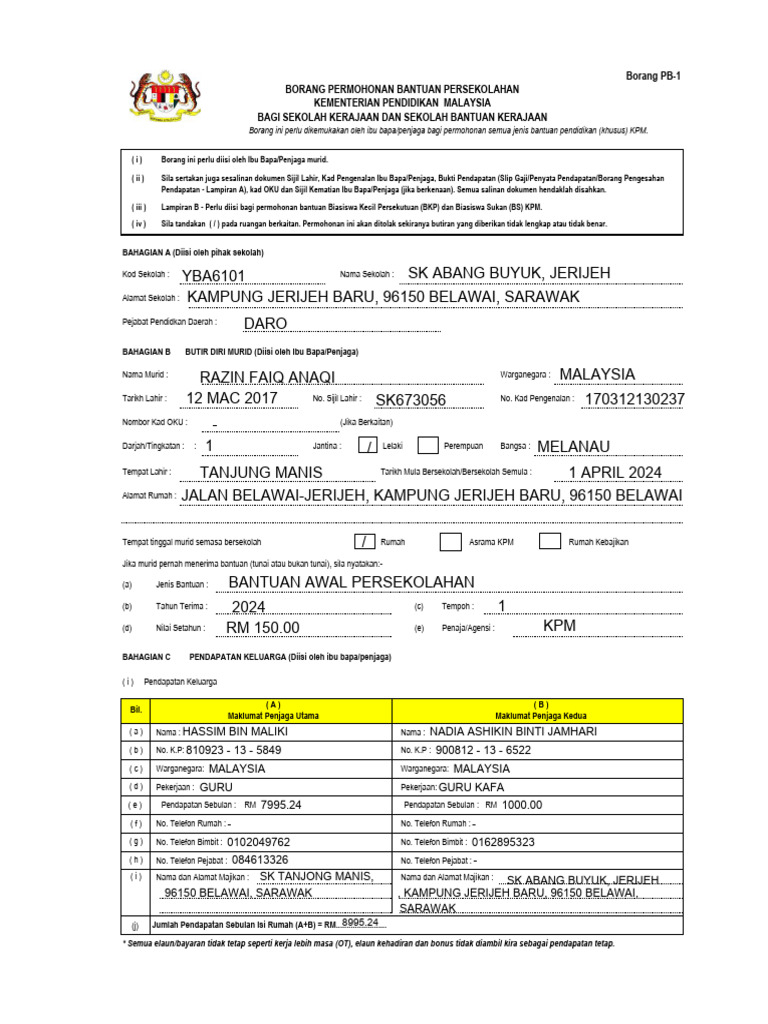 Borang-PB1-BORANG-BAP EDIT | PDF