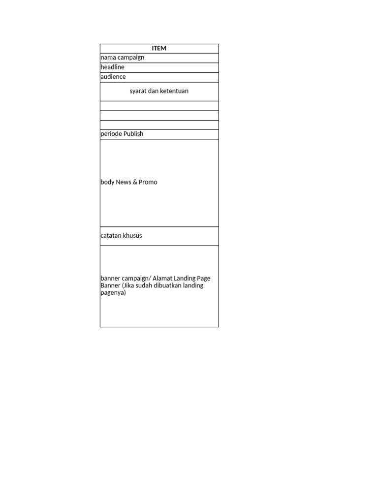 Template Request Digital Channel FMC SPEKTRA AGUSTUS | PDF