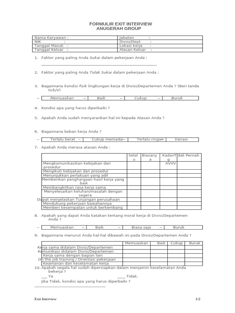 Form Exit Interview | PDF