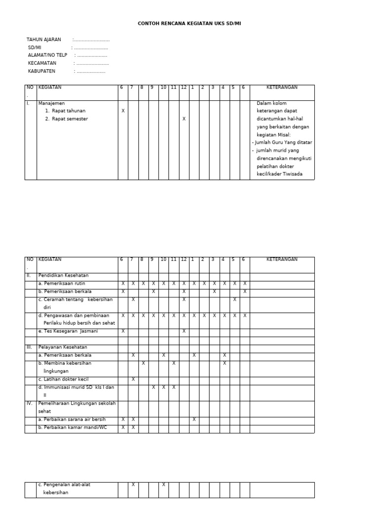 Contoh Rencana Kegiatan Uks SD | PDF