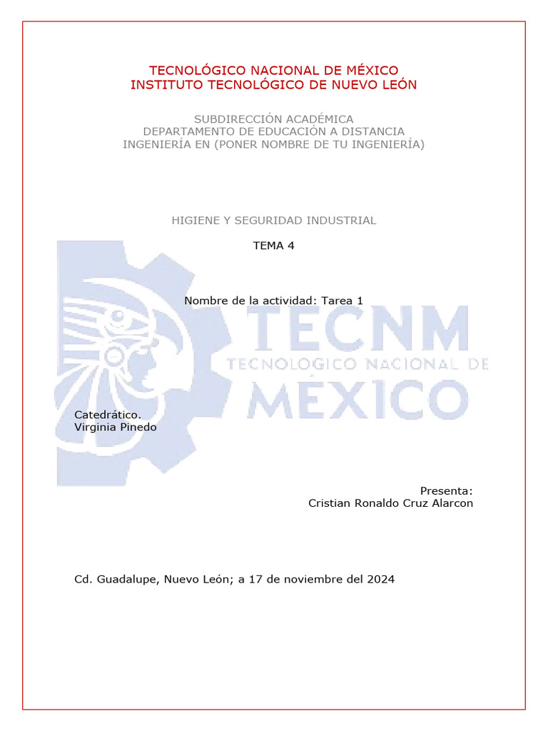 Tarea 1 Unidad 4 HySI | PDF | Valores | Seguridad y salud ocupacional