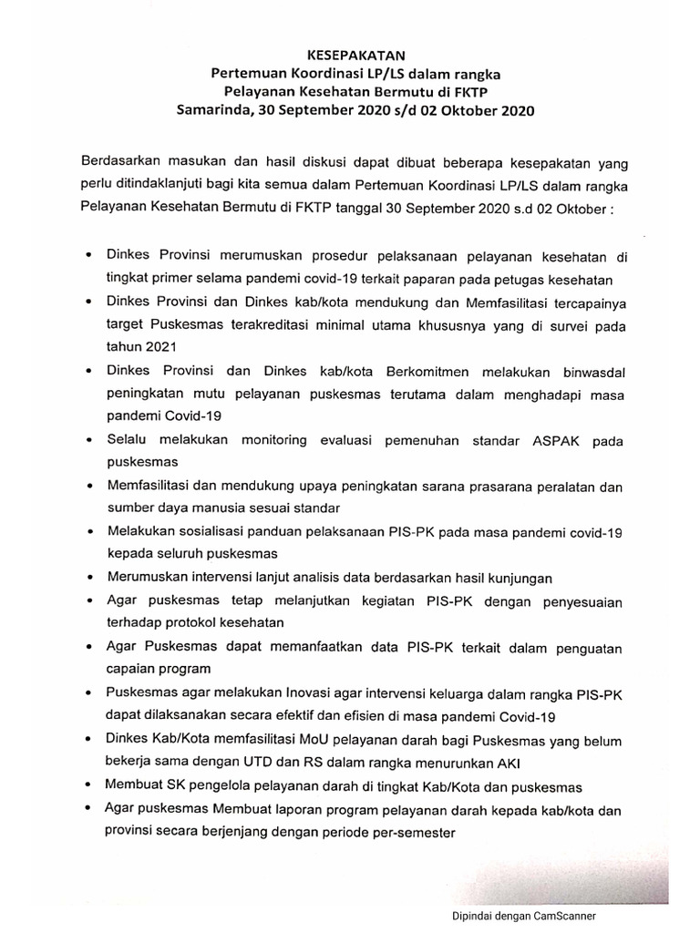 Kesepakatan LP LS Pelayanan Kesehatan Bermutu Di FKTP | PDF