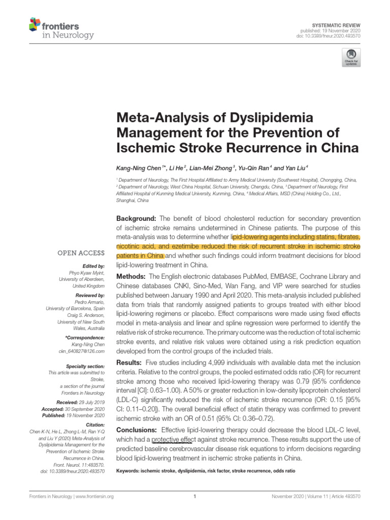 Meta-Analysis of Dyslipidemia Management For The Prevention of Ischemic ...