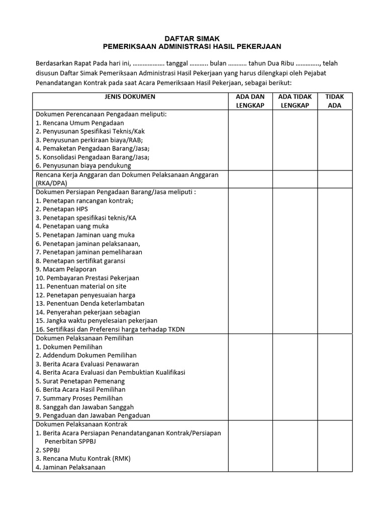 Daftar Simak Pemeriksaan | PDF | Pengelolaan Keuangan & Uang