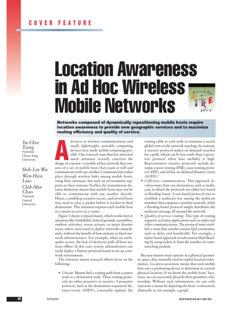 2001-IEEE-Location Awareness in Ad Hoc Wireless Mobile Networks | PDF | Wireless Ad Hoc Network ...