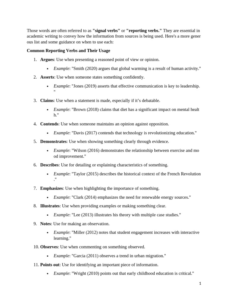 Signal Words or Reporting Verbs | PDF | Information | Communication