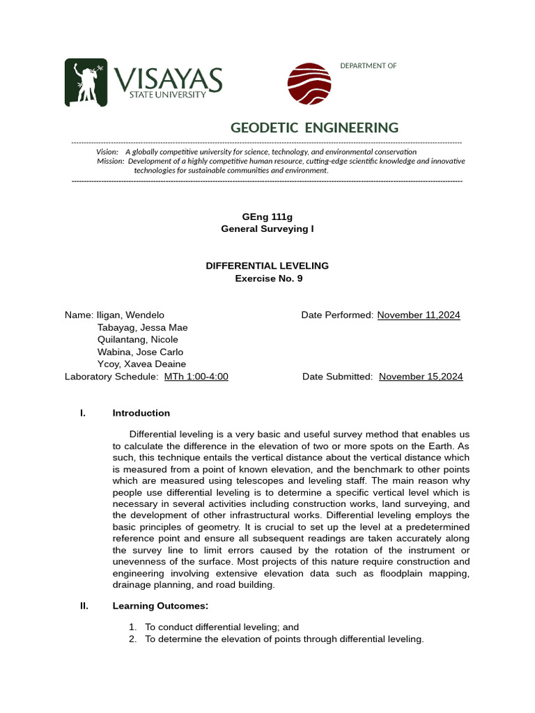 Exer9 Differential Leveling | PDF | Surveying | Science