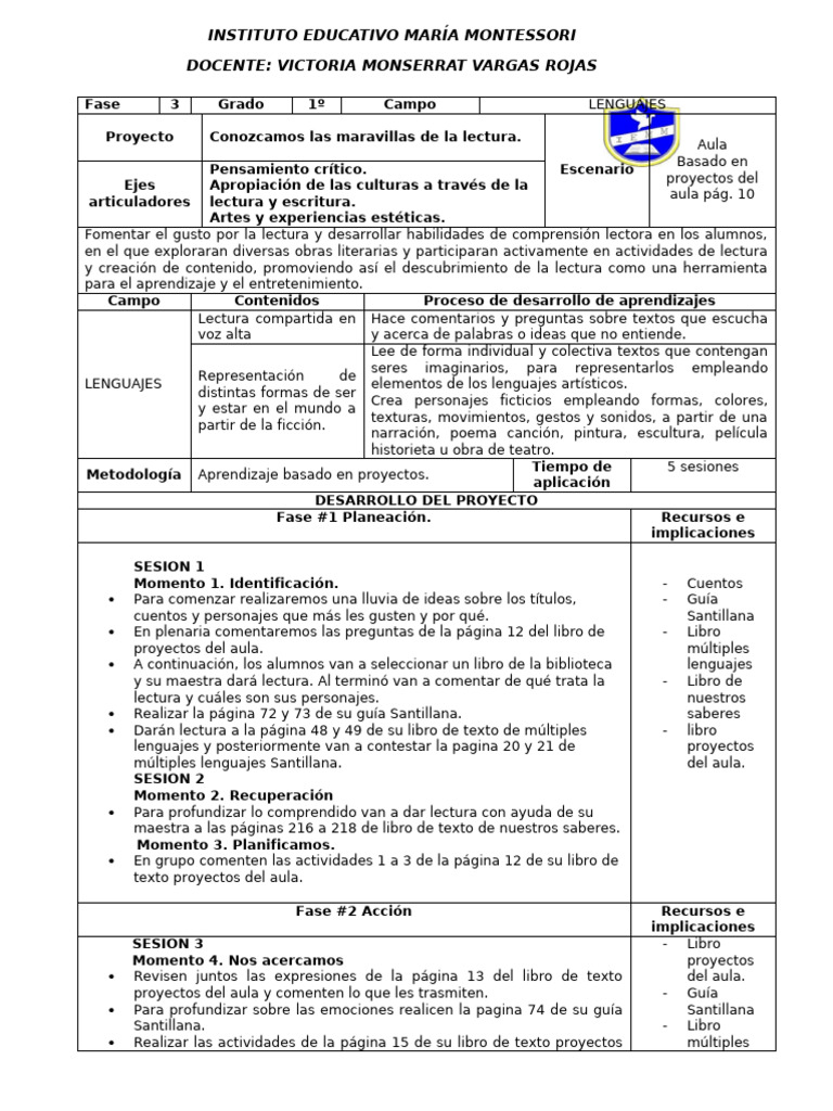 Proyecto 3 Las Maravillas de La Lectura | PDF | Salón de clases ...