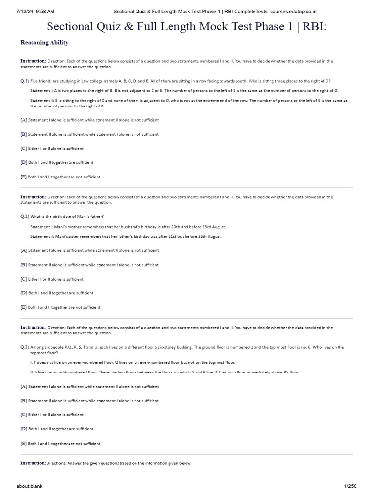 RBI Grade B Phase 1 FLM10 Lyst1720758550206 | PDF | Inference | Alphabet