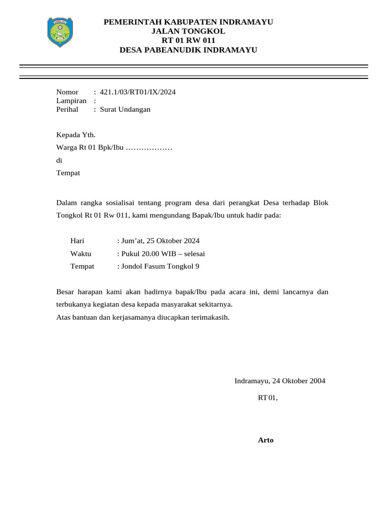 Surat Undangan RT | PDF