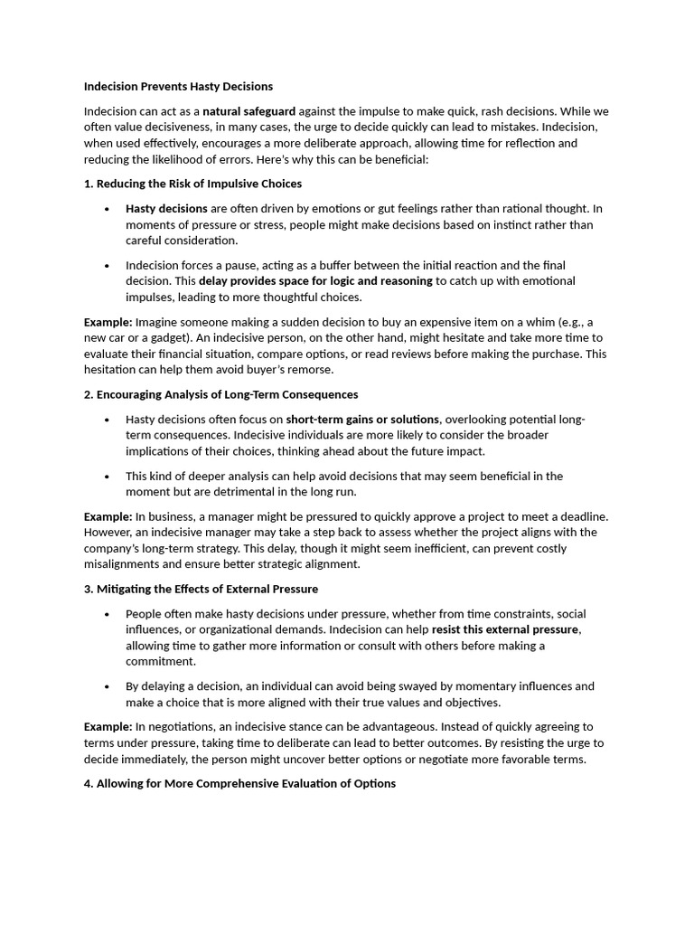 Indecision 3 | PDF | Impulsivity | Decision Making