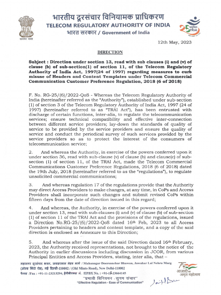 TRAI Guidelines for SMS Content Templates | PDF | Telecommunications