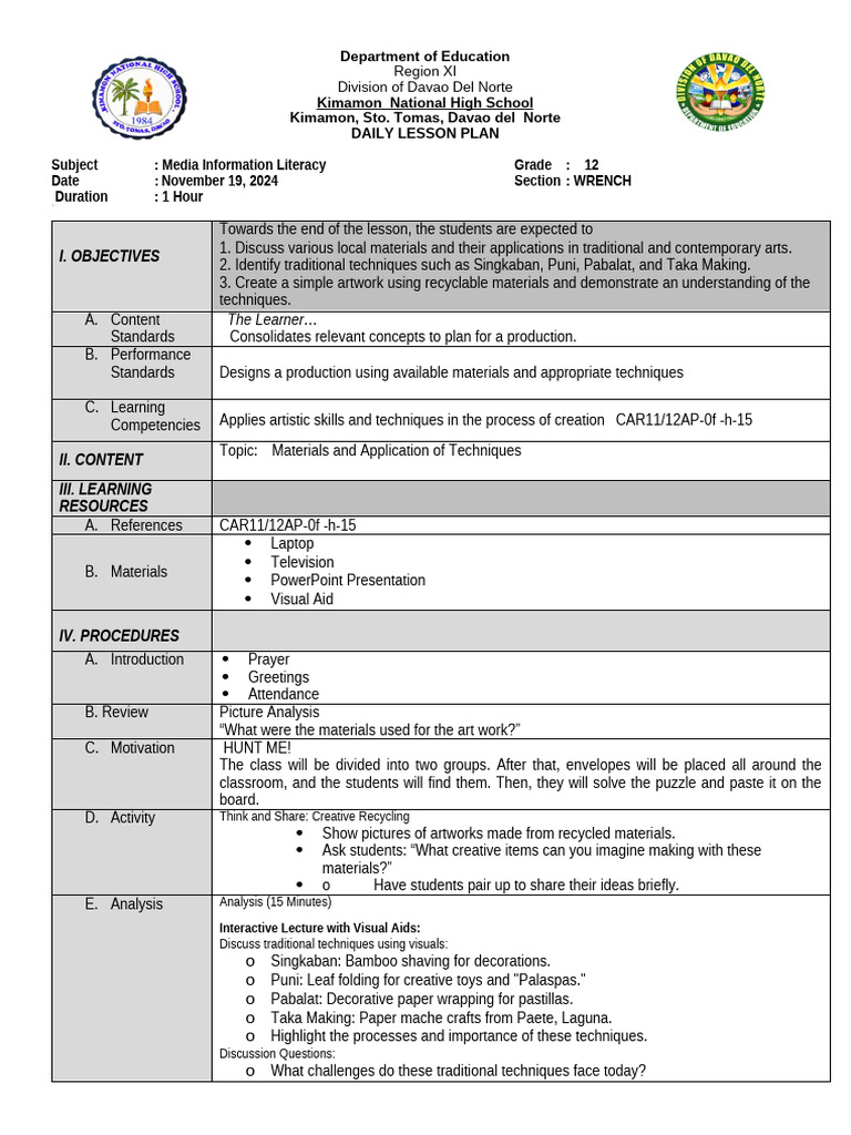 GIYA LESSON PLAN 2 | PDF | Brainstorming | Lesson Plan