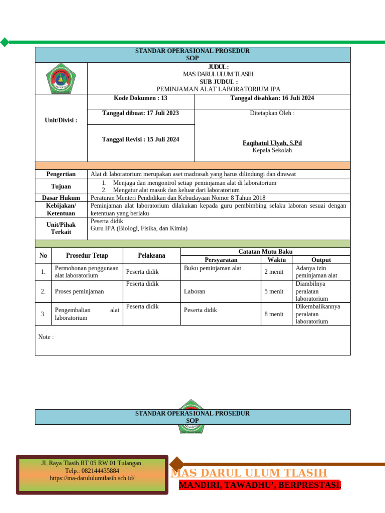 Sop Peminjaman Lab | PDF