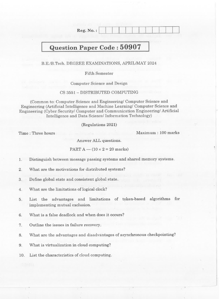 CSE-AM-2024-CS 3551-Distributed Computing-359401564-50907 | PDF