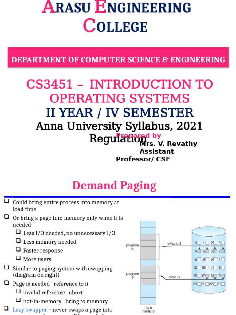 CS3451 - Introduction To Operating Systems: Ii Year / Iv Semester | PDF | Process (Computing ...