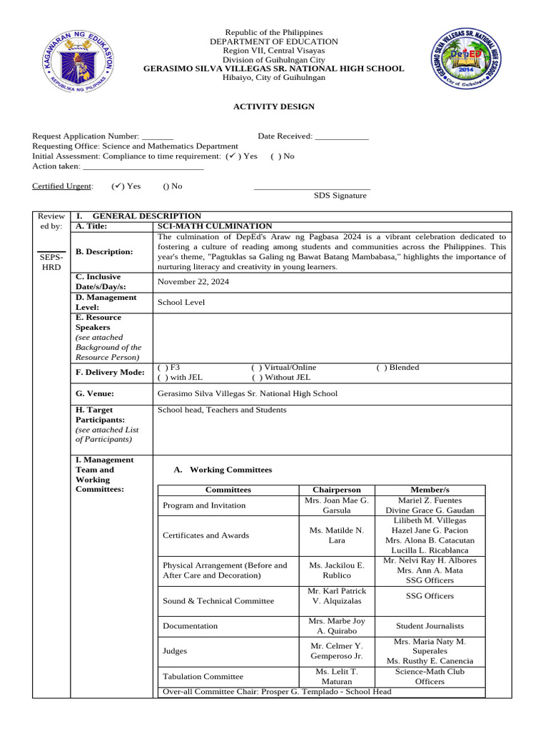 ACTIVITY DESIGN-Araw NG Pagbasa | PDF | Learning | Literacy