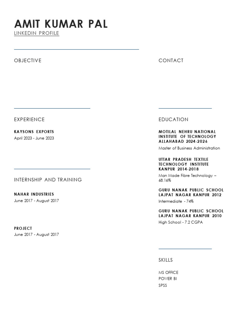 Resume Internship 1 (1) - AMIT KUMAR PAL | PDF | Textiles | Textile Industry