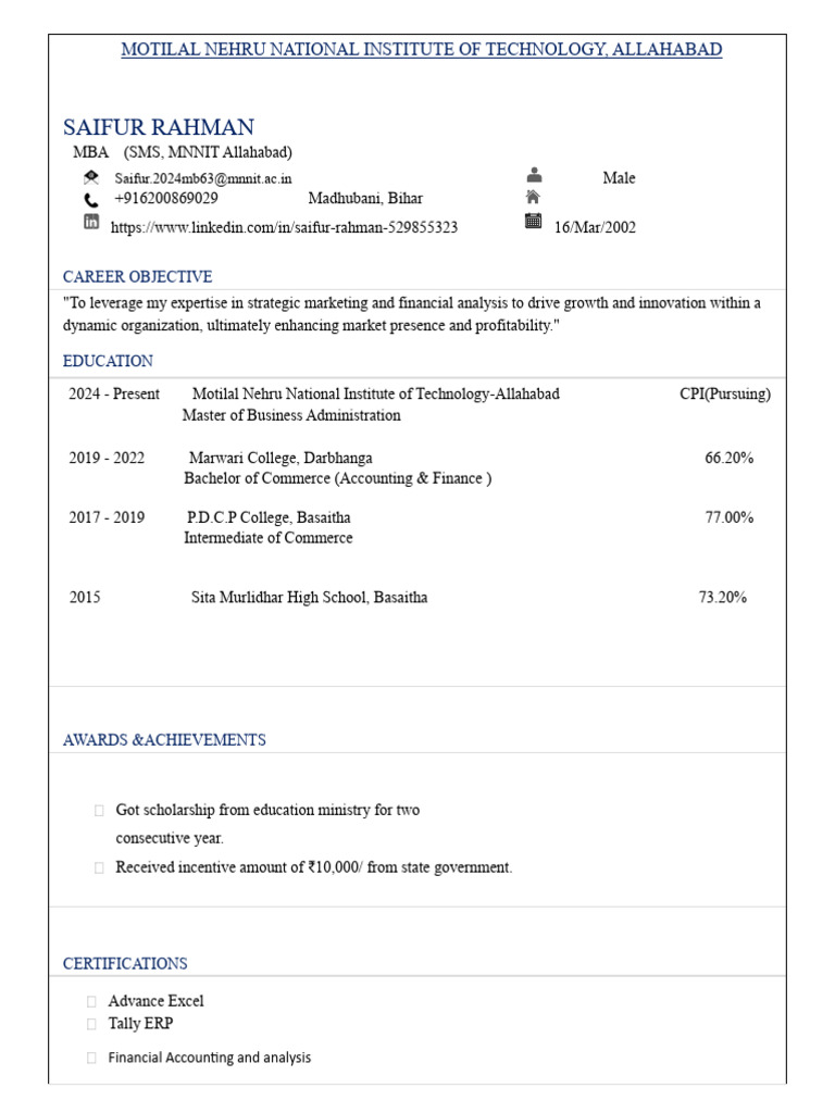 Saifur Rahman MBA Resume 2024 | PDF | Business