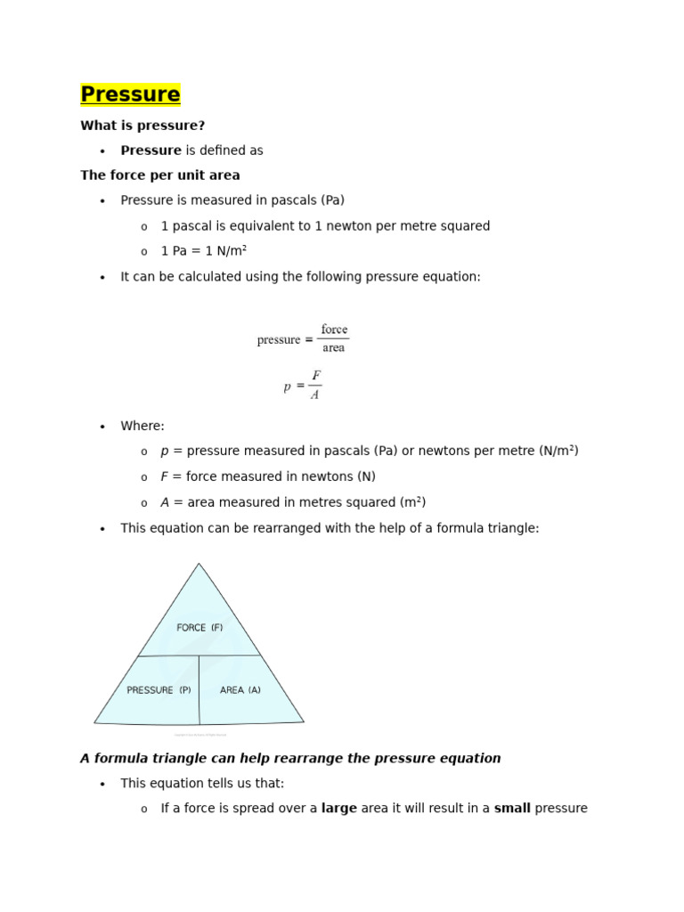 Understanding Pressure and Its Formula | PDF | Science & Mathematics