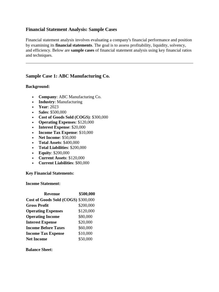 FS Analaysis - Sample Case | PDF | Gross Income | Gross Margin