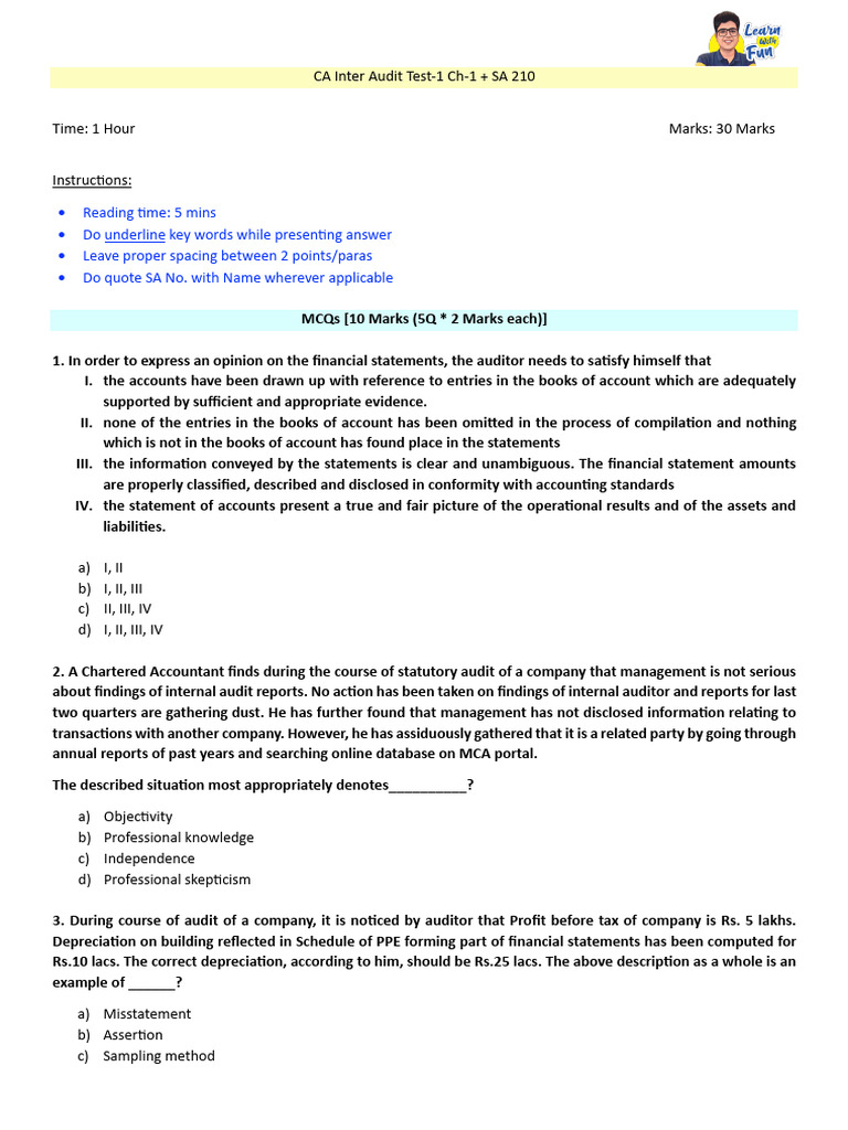 CAI_Jan_25_QP_1 | PDF | Audit | Accounting