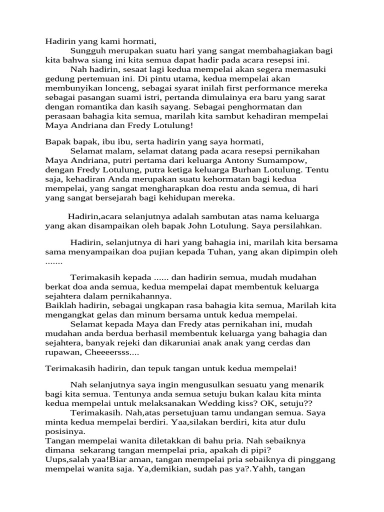 Contoh Teks MC Pernikahan 1 | PDF