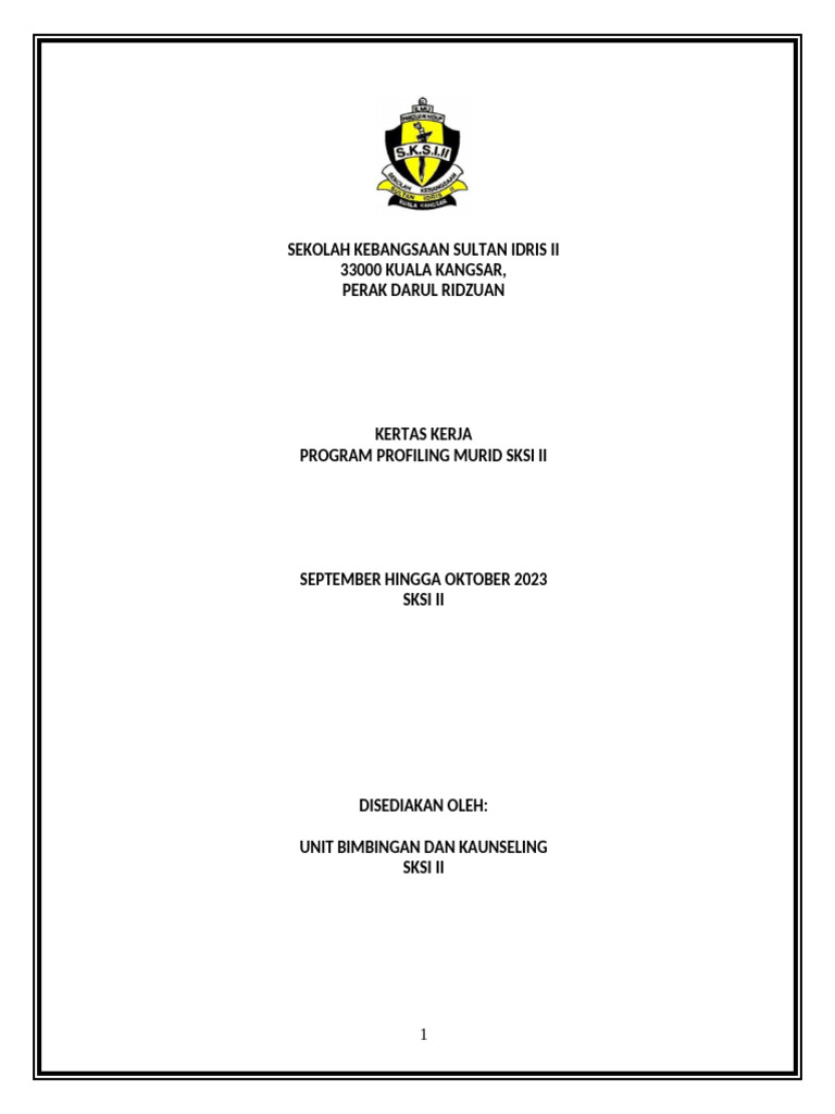 Kertas Kerja Program Profiling Murid Sksi Pdf 