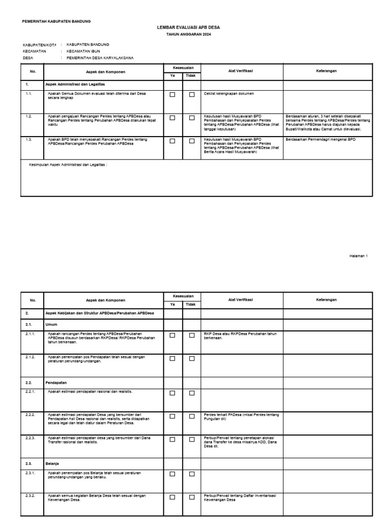 Verifikasi Apbdes 1 | PDF