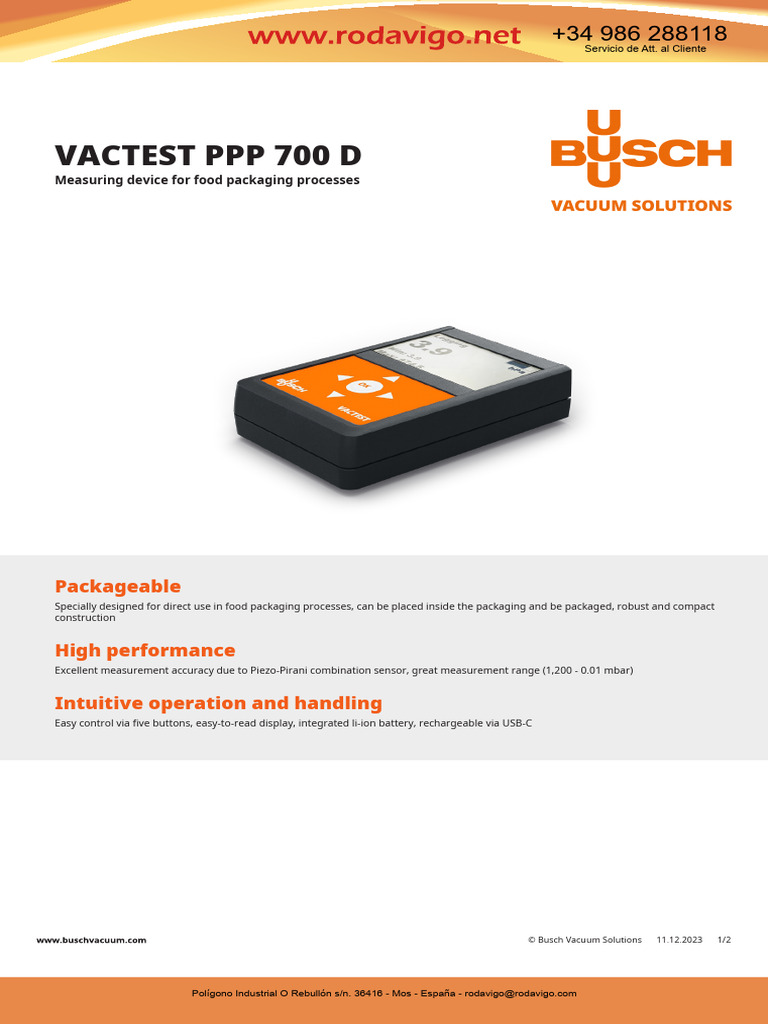 VACTEST PPP 700 D for Food Packaging | PDF | Metrology | Electrical ...