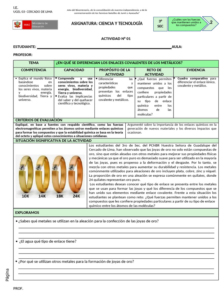 (PDF) 3°sec - UNIDAD 2 - ACTIVIDAD 2 (CyT Explica 2024) - en Qué Se Diferencias Los Enlaces ...