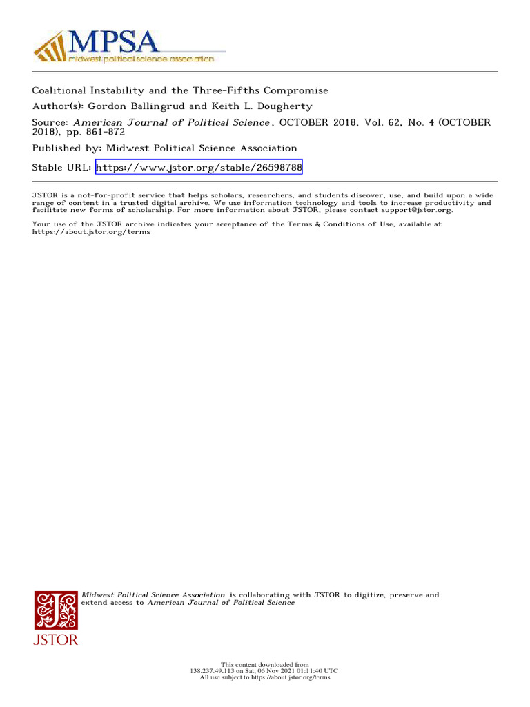 Three-Fifths Compromise and Coalition Stability | PDF | Constitutional ...