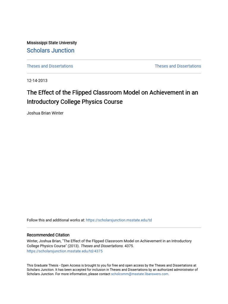 The Effect of The Flipped Classroom Model On Achievement in An Introductory College Physics ...